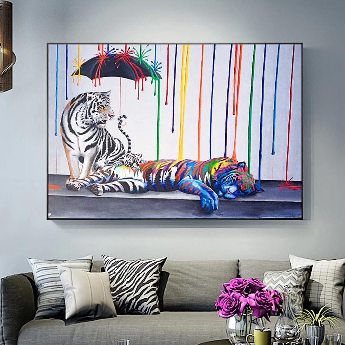 Allernieuwste Canvas Schilderij Witte Tijgers StreetArt Graffiti - Modern - Dieren -... | bol.com