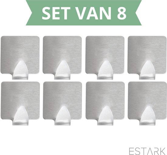 ESTARK® Zelfklevende RVS Wandhaakjes Set - 8 Stuks - Vierkant ...