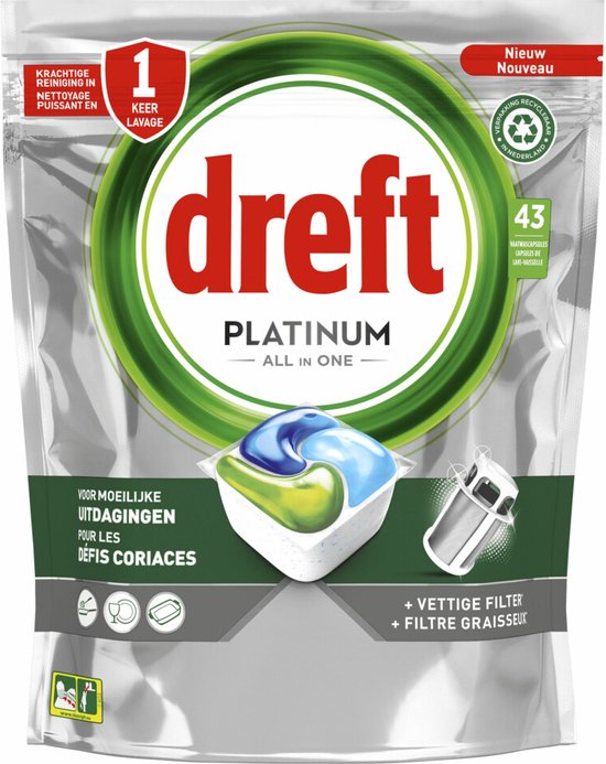 4x Dreft Platinum All In One Vaatwastabletten Regular 43 stuks | bol.com