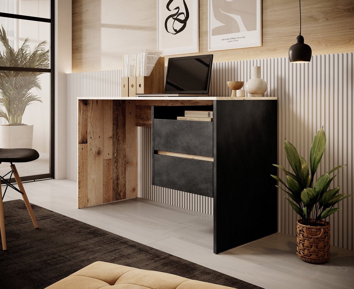 Meubella - Bureau Pierre 3 - Licht old wood - Grijs - 125 cm | bol.com