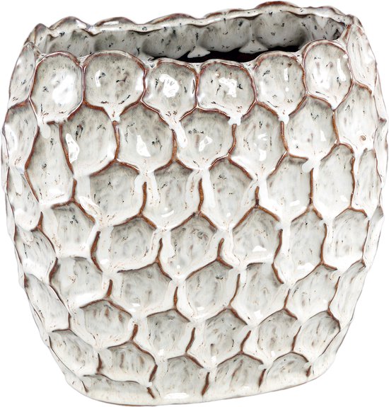 PTMD Sannay White ceramic pot dented oval high L | bol.com