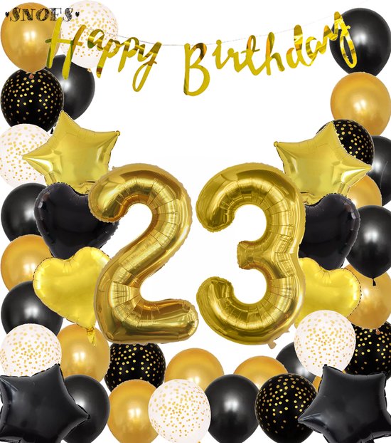 Snoes Ballonnen 23 Jaar Black Gold Dots Mega Ballon - Compleet ...
