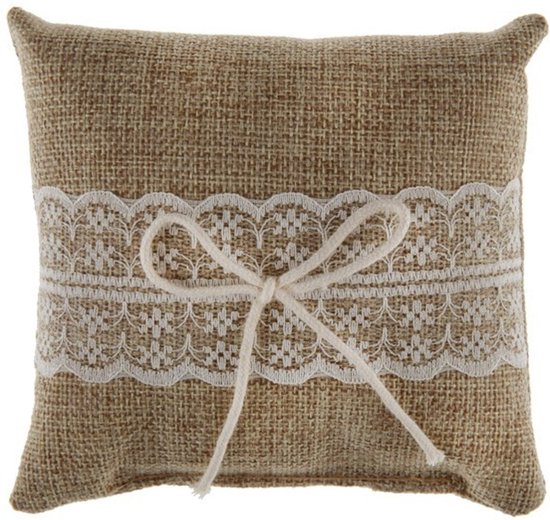 2-delige set met jute ringkussen en houten ringsecurity badge ...