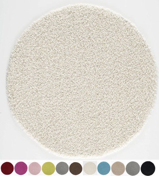 Balais Shaggy Plus Rond Effen Hoogpolig Vloerkleed Tapijt Creme - 80 CM ...
