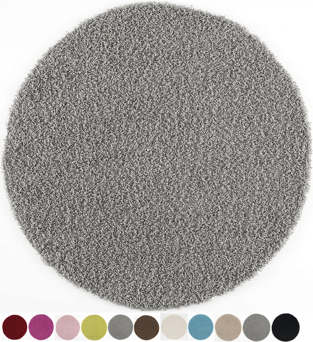 Balais Shaggy Plus Rond Effen Hoogpolig Vloerkleed Tapijt Grijs - 120 ...