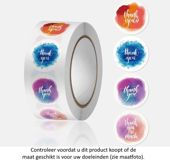 Rol met 500 kleurrijke Thank You stickers - 2.5 cm diameter - Dankje ...