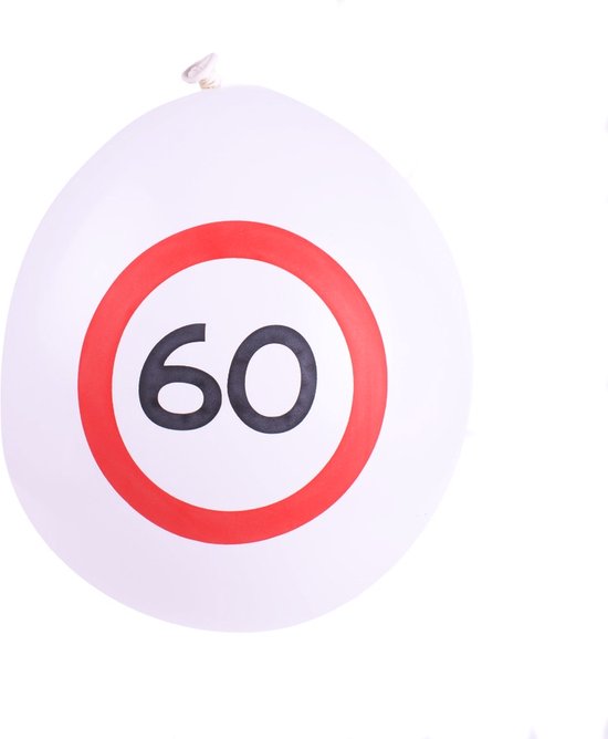 Ballonnen verjaardag | 60 jaar | 10 stuks | wit met verkeersbord rode ...