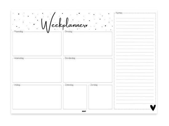 Weekplanner A4 - Week Planner - Kleur: Zwart Wit - To do list ...