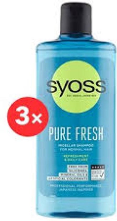 SYOSS Shampoo - Pure Fresh - 3 x 440 ml - Vrij van siliconen, parabenen ...