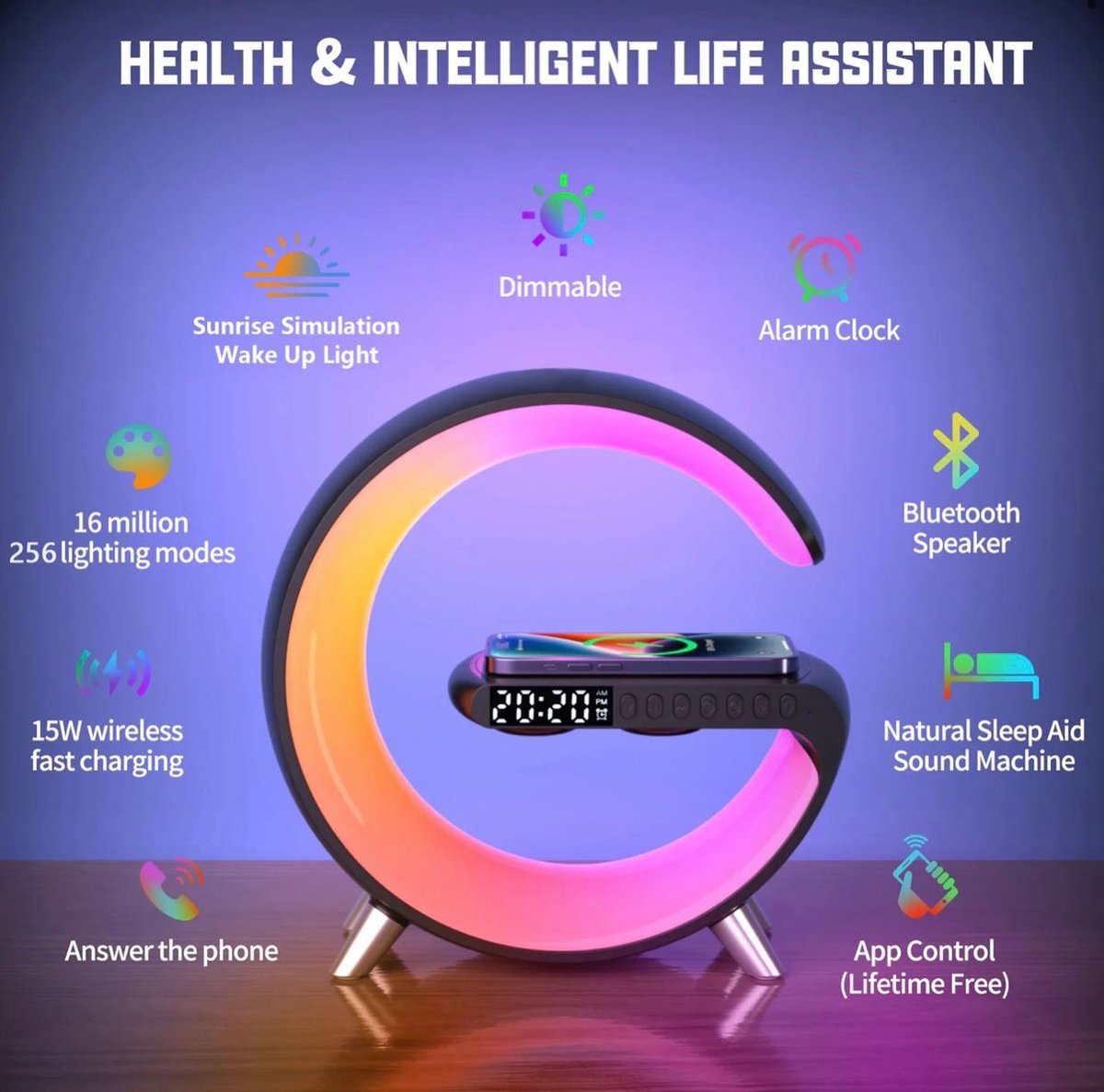 Wake Up Light - Met Draadloze Oplader - Lichtwekker - Bureaulamp - LED ...