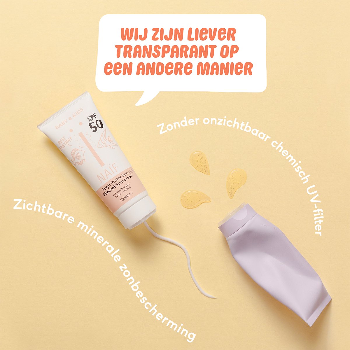Naïf Zonnebrand Crème SPF50 - 100ML - 0% parfum - Baby & Kids - Met ...