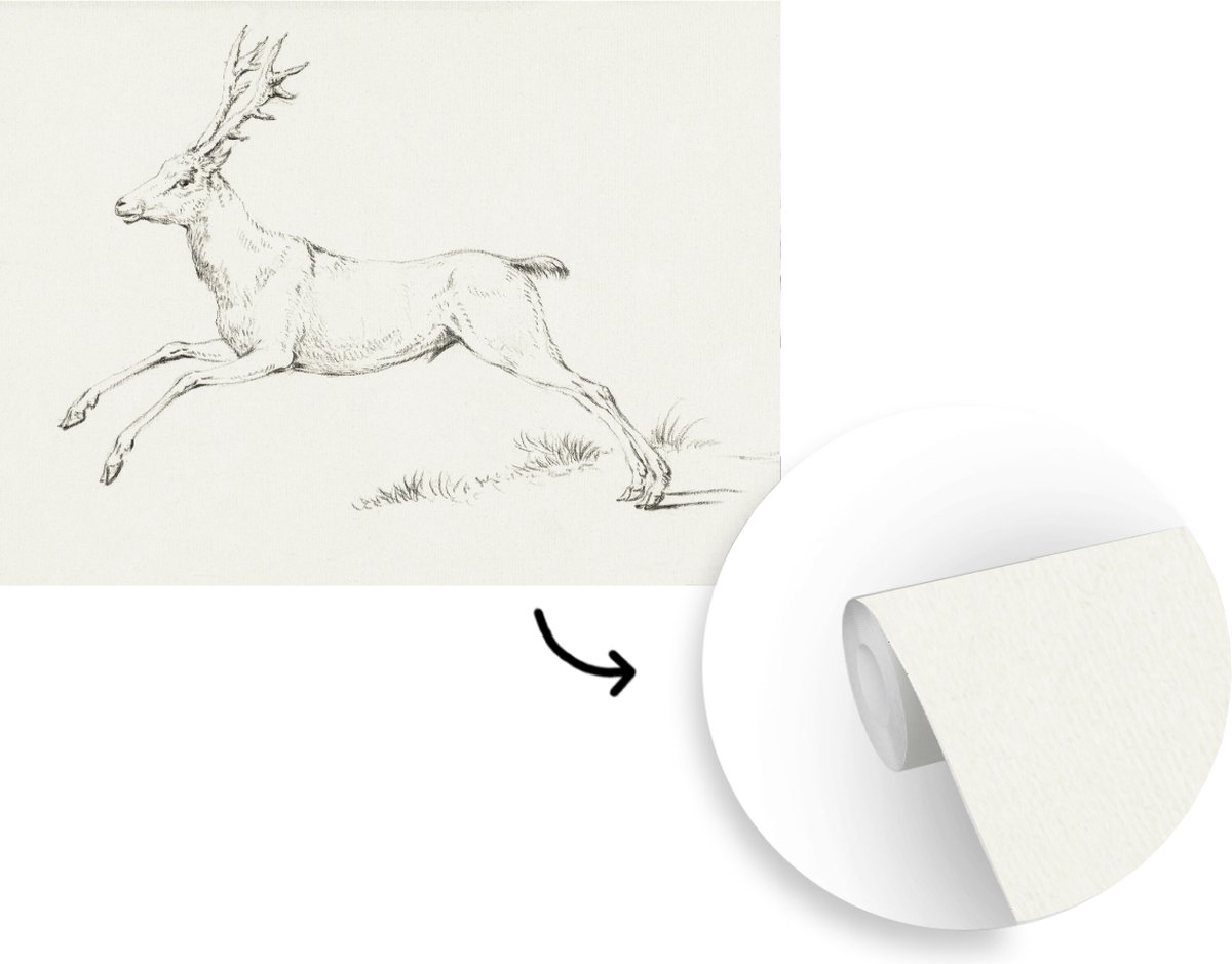 Behang - Fotobehang Springend hert, naar links - schilderij van Jean ...