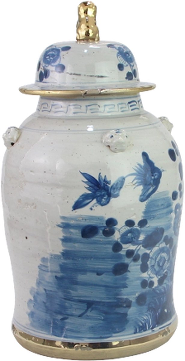 Fine Asianliving Chinese Gemberpot Blauw Wit Verguld Porselein Vogels ...