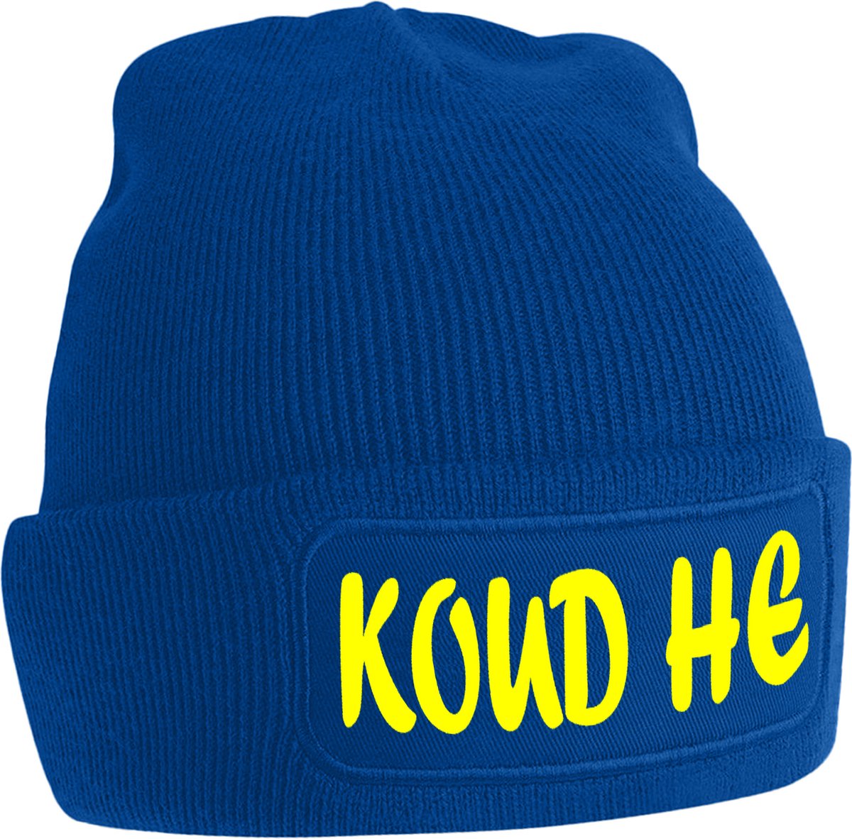 KOUD HE muts - Blauw met geel - Beanie - One Size - Uniseks - Grappige ...