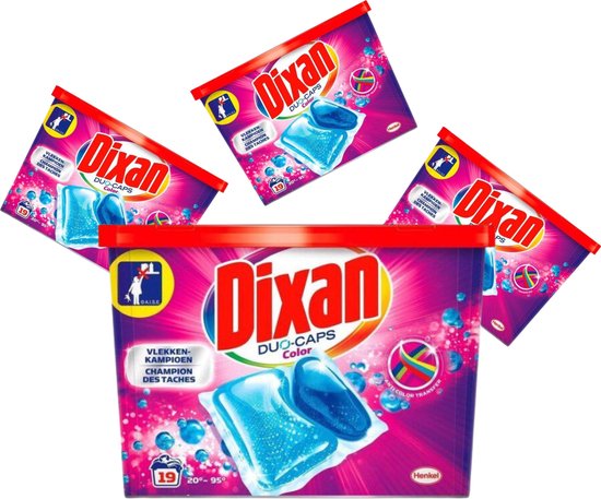 Dixan Duo Caps Color Wasmiddel Bundelverpakking - 4 x 19 Caps | bol.com