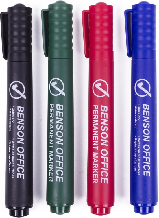 Benson Permanente markers - ronde punt - wrijf- en waterafstotend - 4 ...