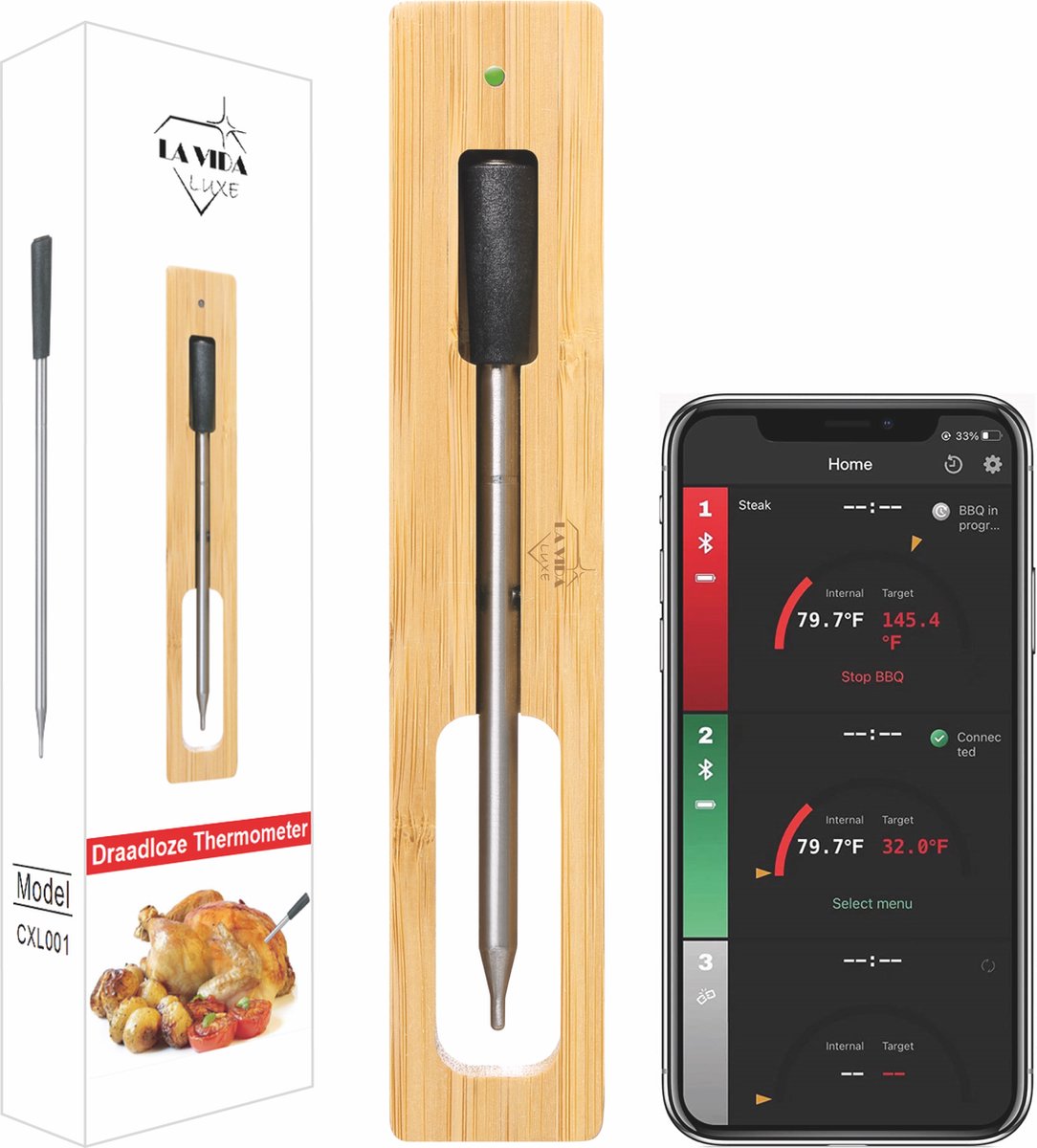 Draadloze Thermometer met Bluetooth en App - Oven Thermometer - BBQ ...