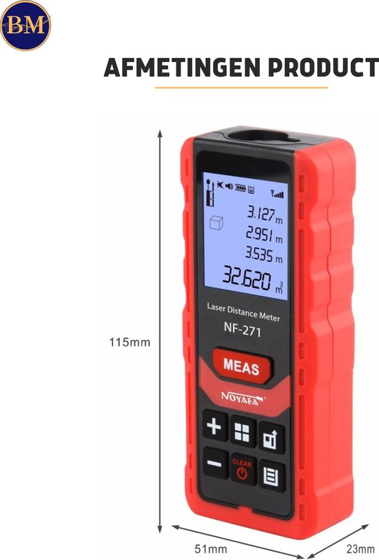 Laserafstandmeter - 40 Meter Bereik - Afstandsmeter - Rood - Laser ...