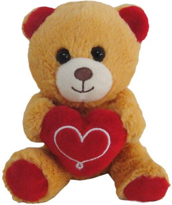 Teddybeer met hartje | 14 cm pluche/knuffel valentijns/valentijsdag ...