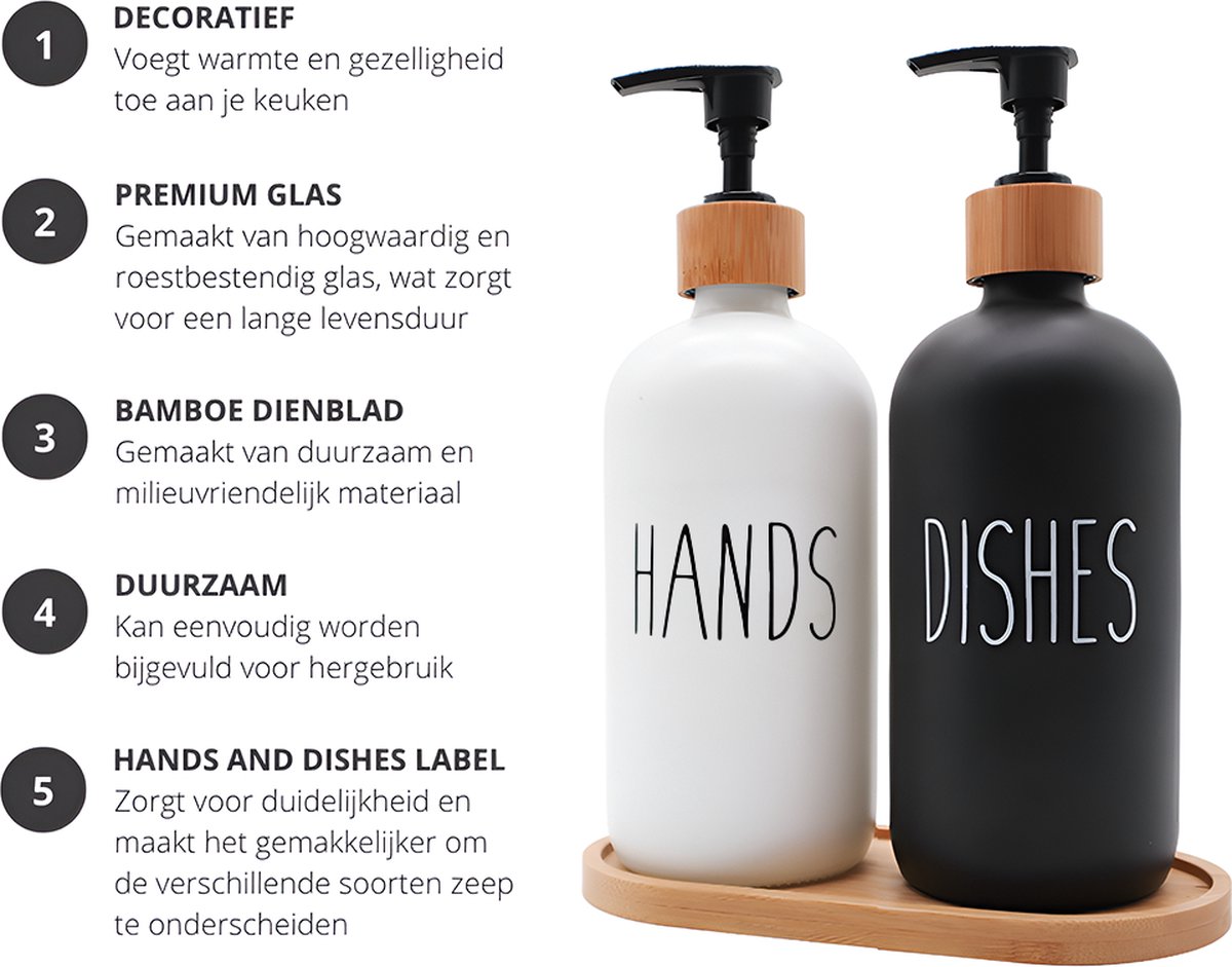 MAESON Glazen Zeepdispener set voor Handzeep en Afwasmiddel ...