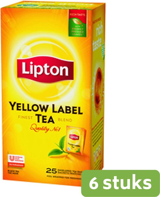 Lipton Yellow Label 25 theezakjes plant based - Doos 6 stuks | bol
