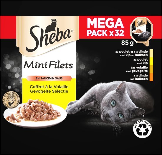 Sheba Mini Filets in saus kattenvoer maaltijdkuipjes gevogelte 32 x 85 ...