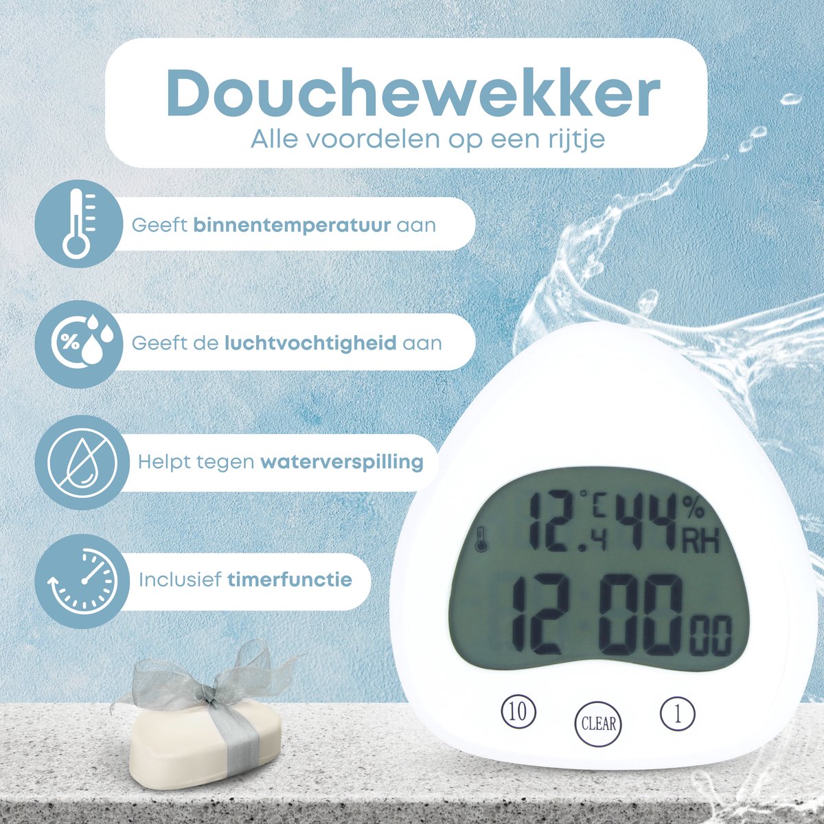 Twiish® Douchetimer - Hygrometer - Douche Klok - Douchewekker ...