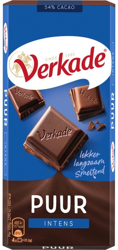 Verkade - Chocoladereep Puur - 5x111 Gram - Chocolade Reep | bol.com