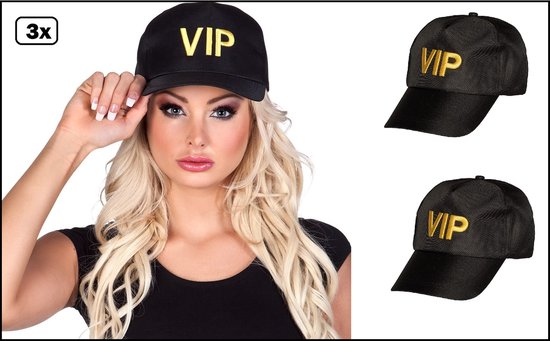 3x Baseball cap VIP luxe zwart verstelbaar - Festival thema feest fun ...