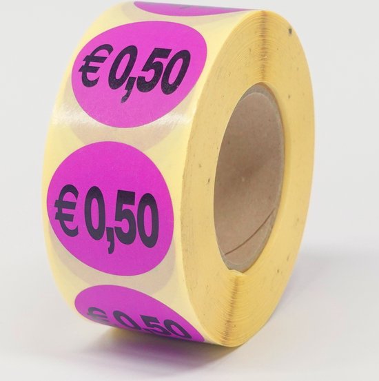 "50 cent" - Prijs stickers op rol - 1000 etiketten - 35mm rond | bol