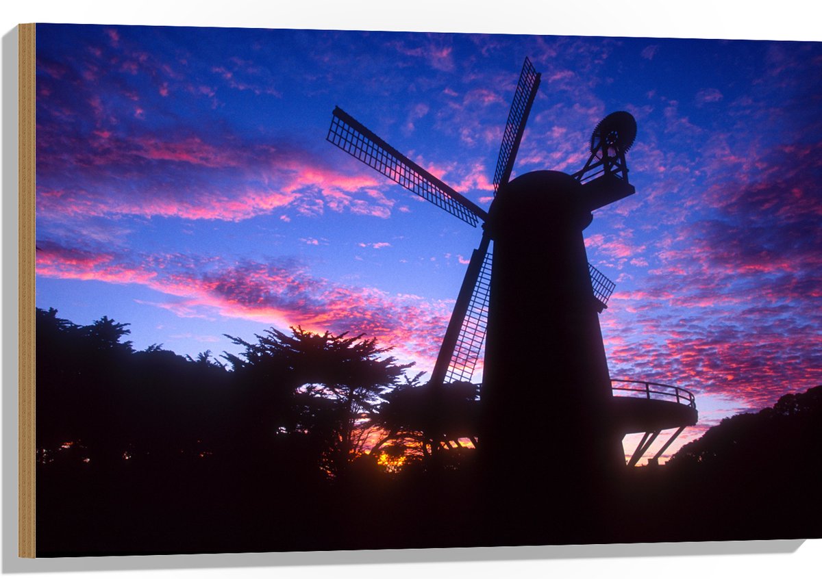 WallClassics - Hout - Silhouet van Grote Molen onder Donkere ...