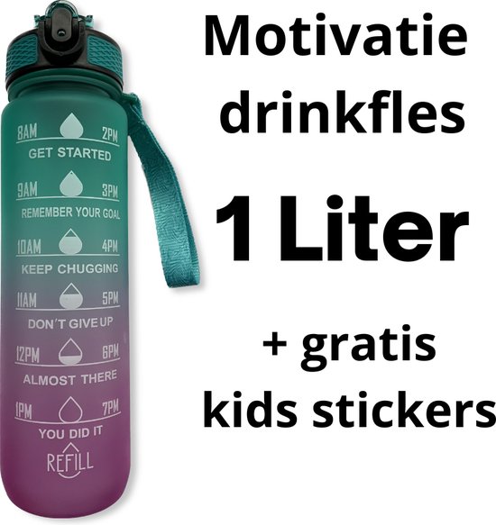 Motivatie drinkfles - Waterfles - 1 liter - Groen Paars - Tijdmarkering ...
