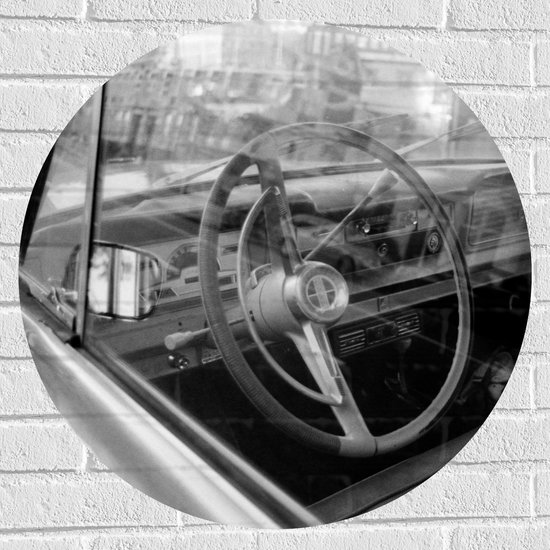WallClassics - Muursticker Cirkel - Binnenkant van Oude Auto (Zwart ...