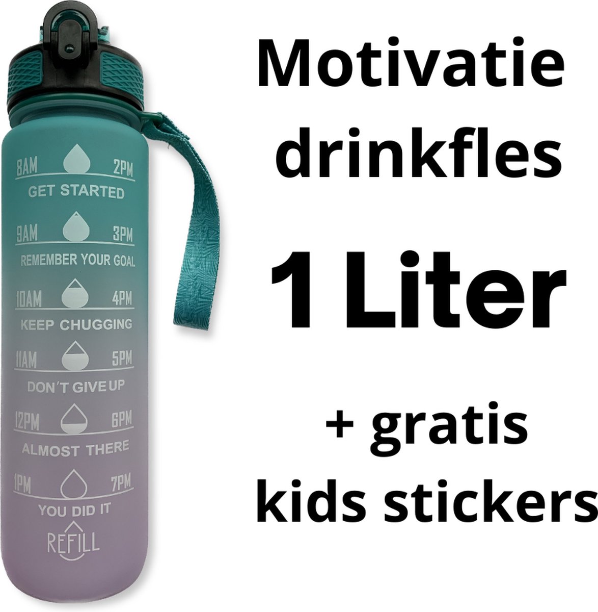Motivatie drinkfles - Waterfles - 1 liter - Licht Groen Licht Paars ...