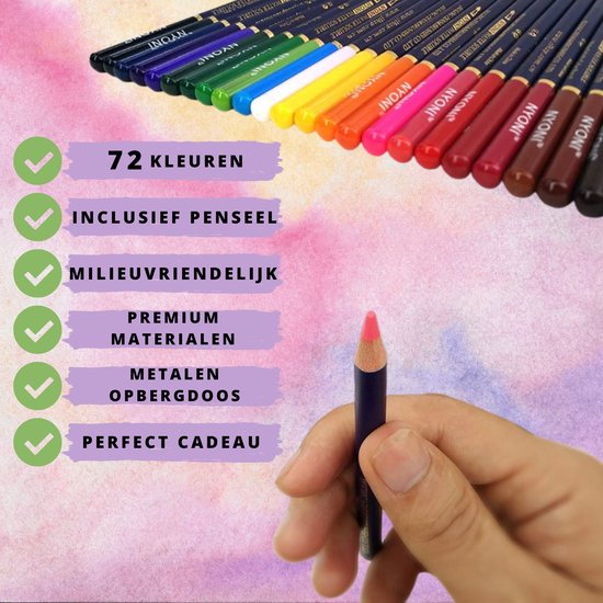 Aquarelpotloden 72 Kleuren Incl. Penseel - Waterverf - Kleurpotloden ...