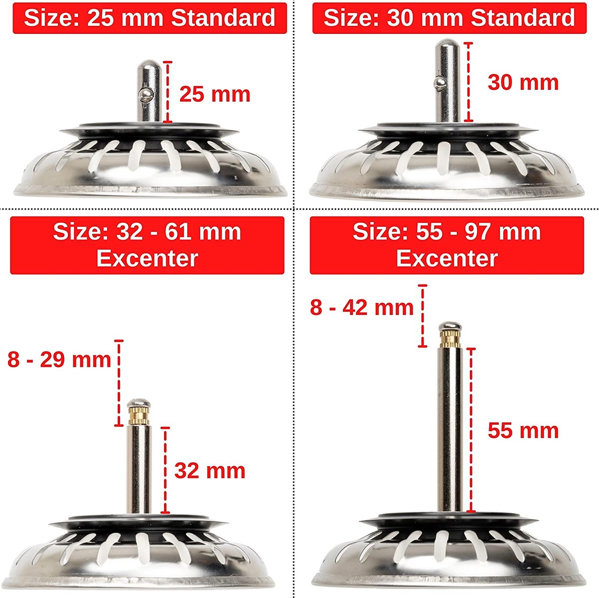 Gootsteenzeef gootsteen, Met Ø 80 mm, 40 mm schroef, Roestvrijstalen ...
