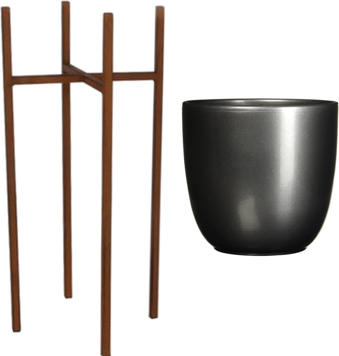 Mica Decorations Bloempot - 2 st - antraciet - D25 x H23 cm - incl ...