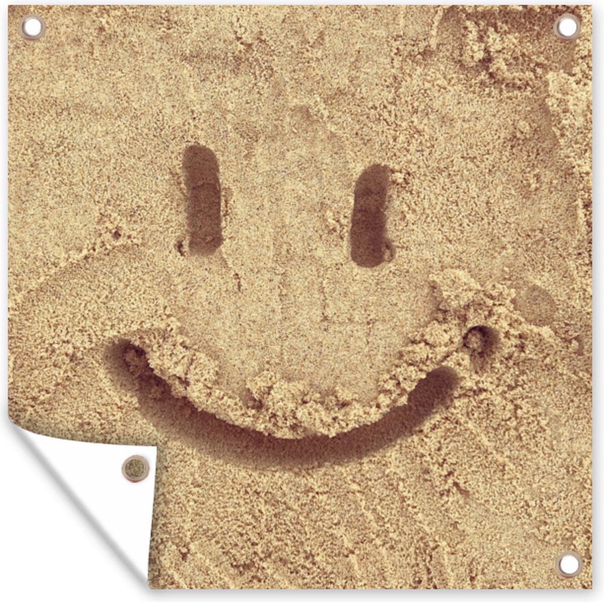 Tuin poster Smiley in het zand - 200x200 cm - Tuindoek - Buitenposter ...