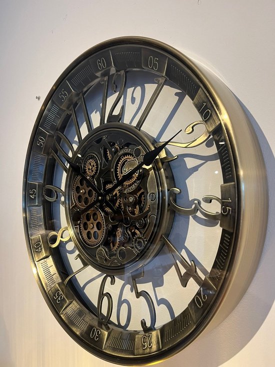 Klok industrieel Ylva Open - wandklok Goud - klok met tandwielen 55cm ...