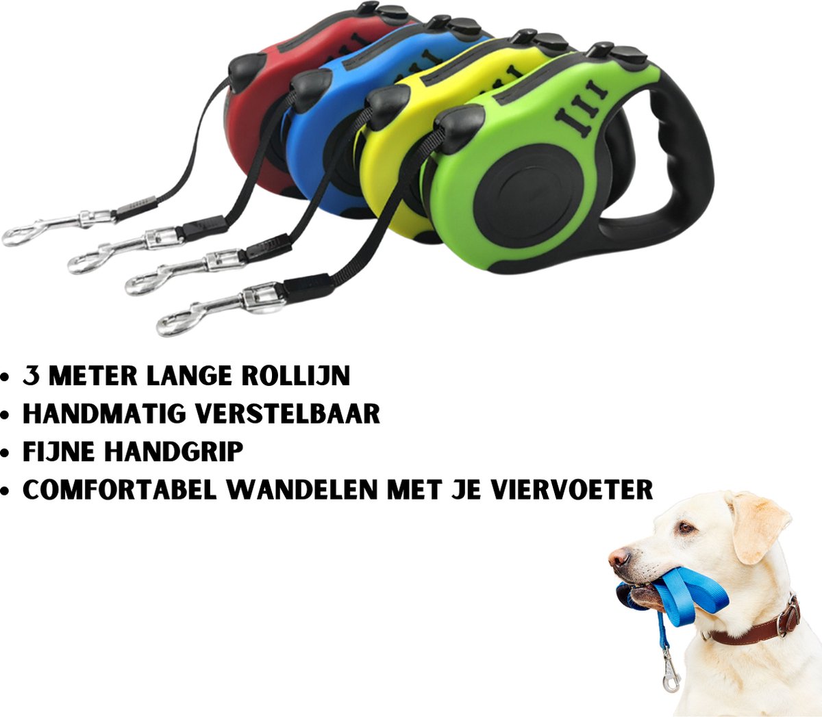 Le Cava Hondenriem Rollijn 3 Meter Rood - Verstelbare Hondenlijn 3 ...