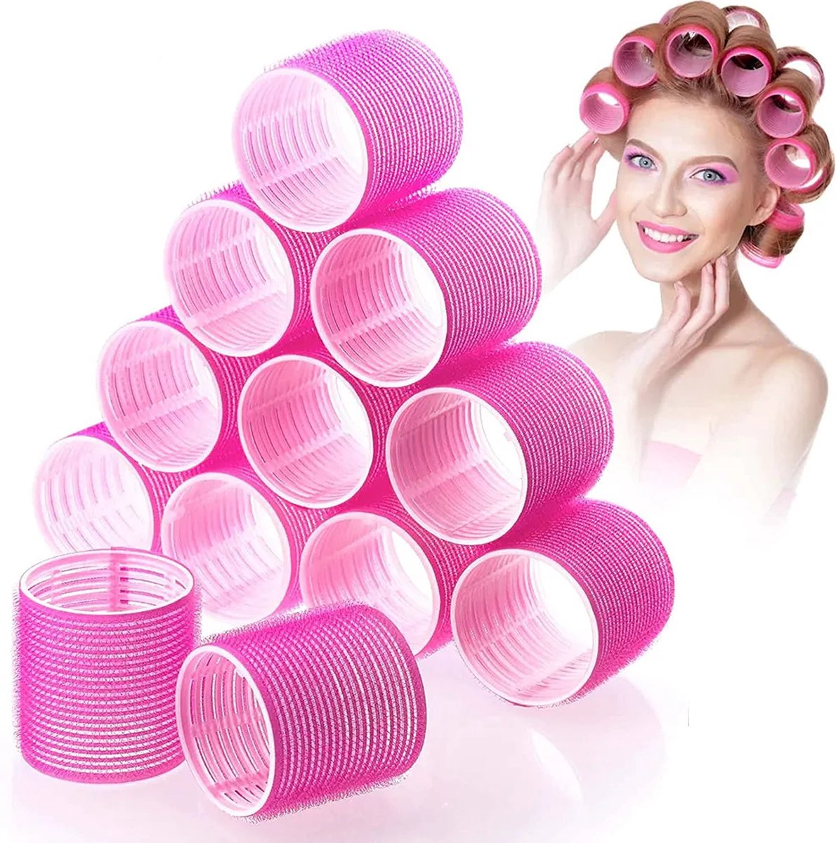 Haarrollers Extra Groot - Krulspelden - Zelfklevend - 6 Stuks - 7.4 cm - Roze | bol.com