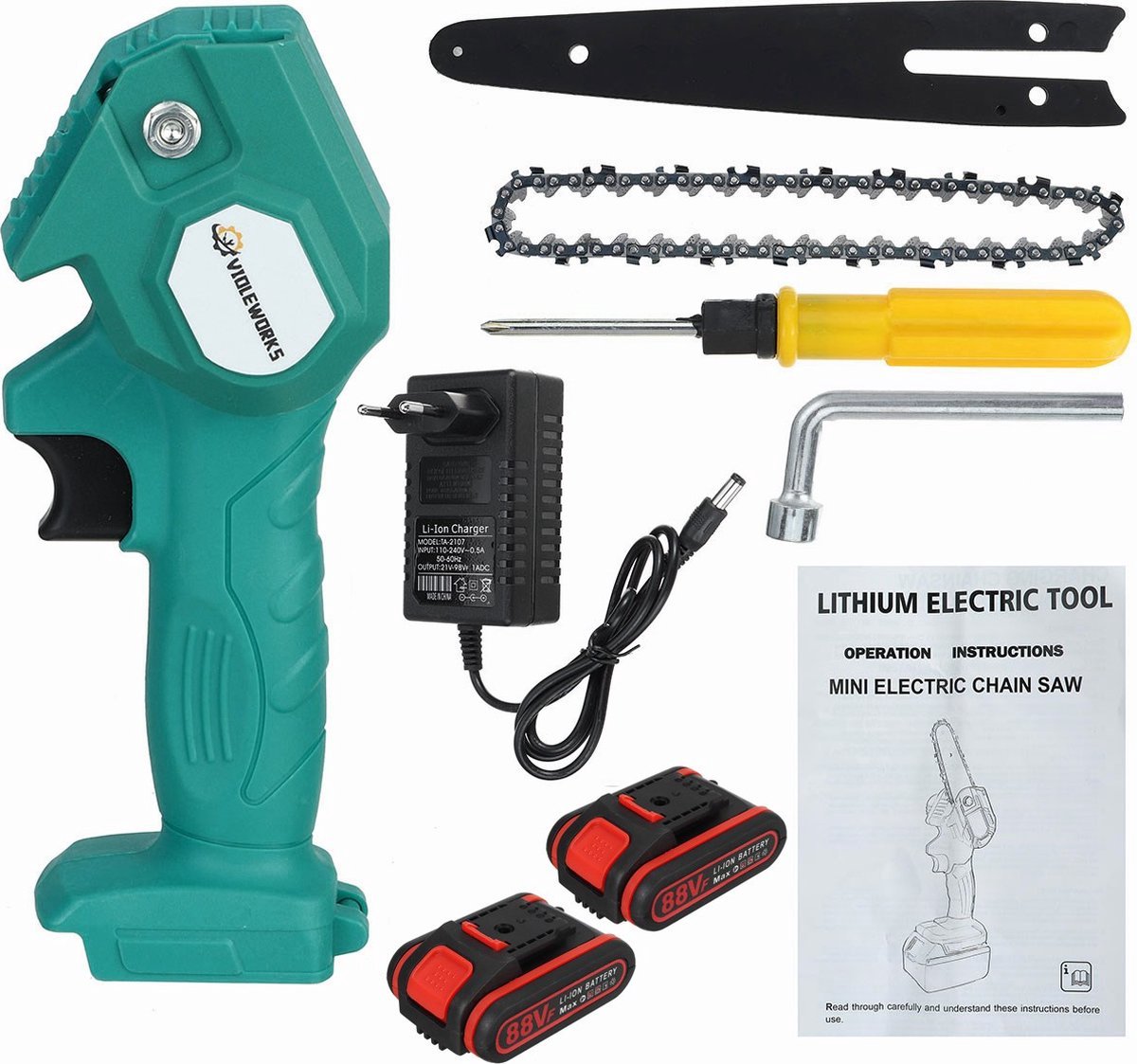 VIOLEWORKS Accu kettingzaag - 6 inch Mini kettingzaag - 2 accu's ...
