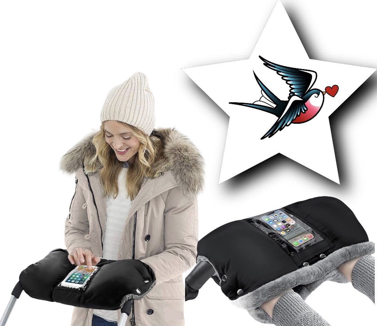 phixilin landau chauffe-mains, manchon de landau avec polaire à l ...