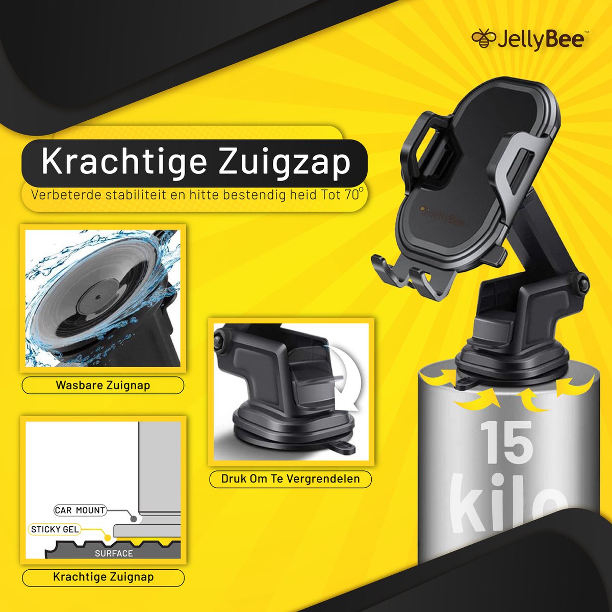 JellyBee Telefoonhouder Met Sterke Zuignap - Geschikt Voor Raam ...