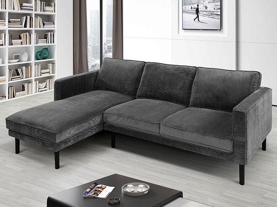 Hoekbank van ribfluweel - Hoek links - Antraciet - MIKE L 214 cm x H 90 ...