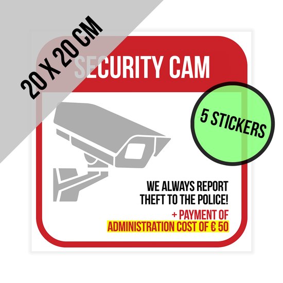 Stickers | Pictogram | 5 stuks | "Security! We always report theft to ...