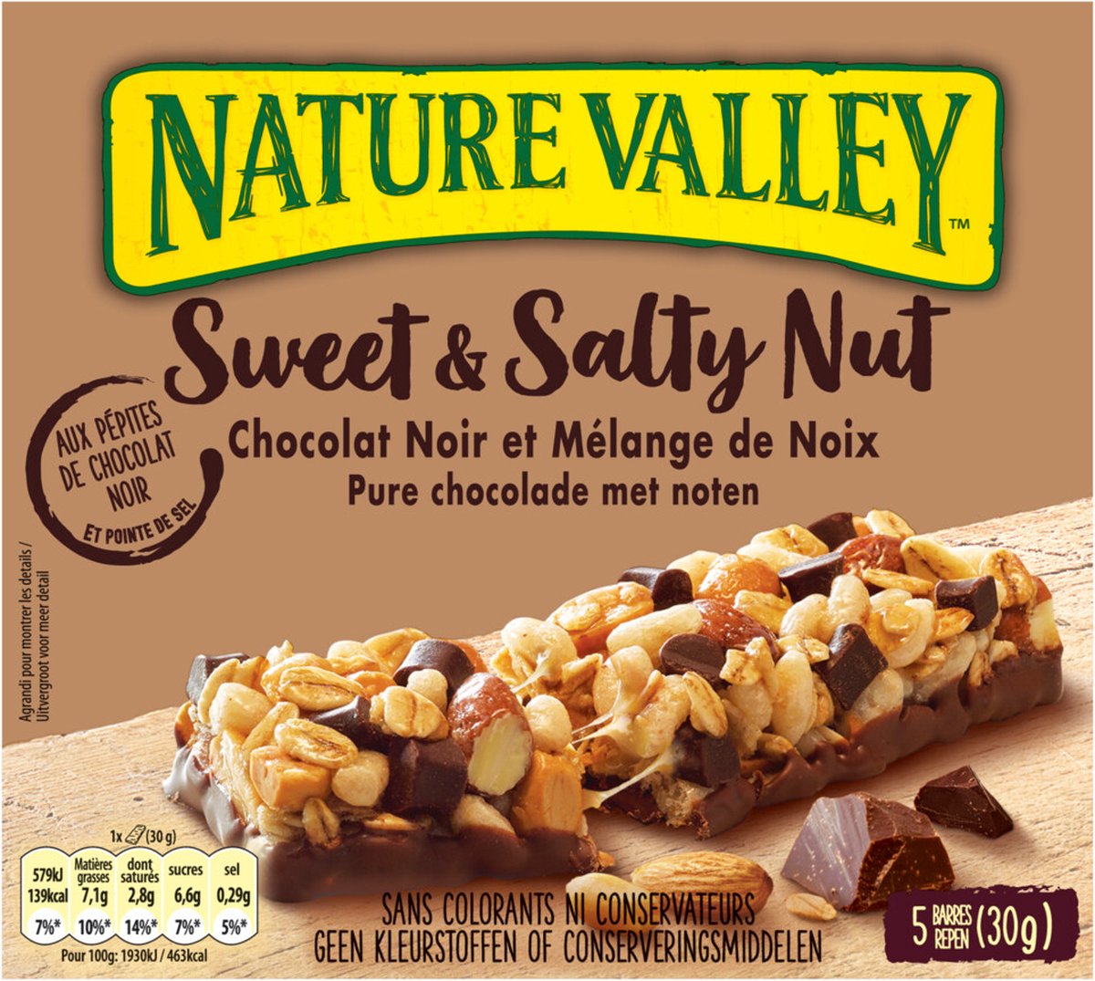 5x Nature Valley Sweet & Salty Nut Pure Chocolade 150 gr | bol.com