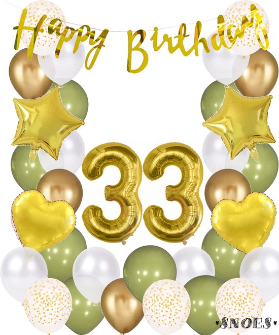 Snoes Ballonnen 33 Jaar Wit Olijf Groen Goud Mega Ballon - Compleet ...