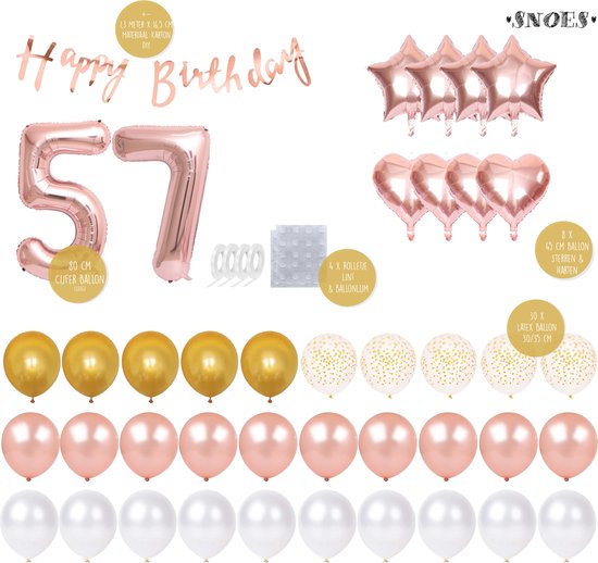 Snoes Ballonnen 57 Jaar Rose Gold White Dots - Compleet Feestpakket met ...