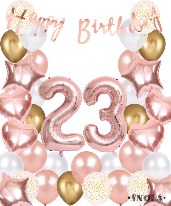 Snoes Ballonnen 23 Jaar Rose Gold White Dots - Compleet Feestpakket met ...